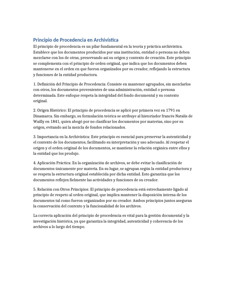 Principio de Procedencia Archivistica | PDF