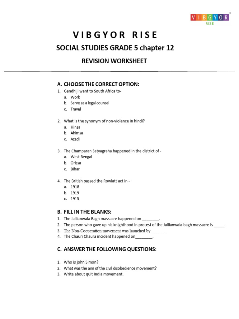 Grade 5 SST Chapter 12 Worksheet For Revision | PDF