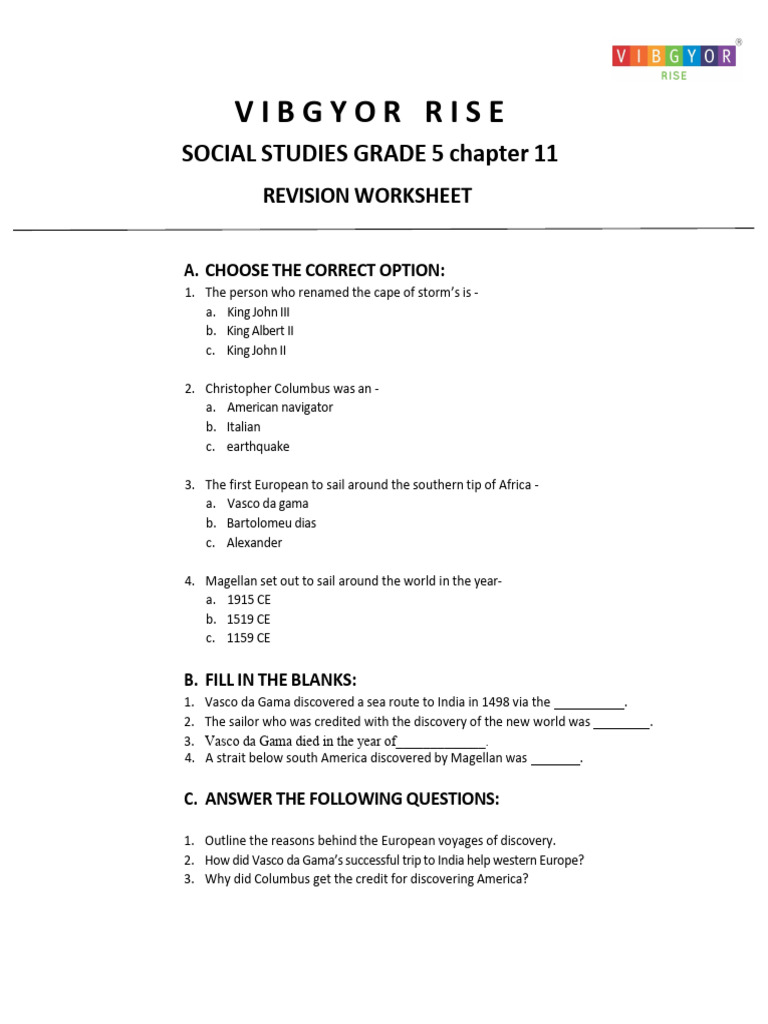 grade 5 SST ch 11 worksheet (1) | PDF