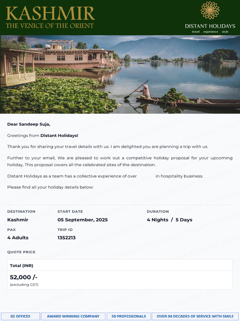 Distant Holidays - 04 Nights Kashmir Package For Mr. Sandeep x 04 Pax. | PDF | Eating Behaviors ...