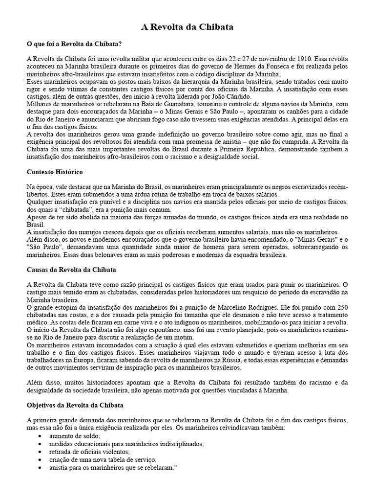 Revolta da Chibata: História e Consequências | PDF | Brasil