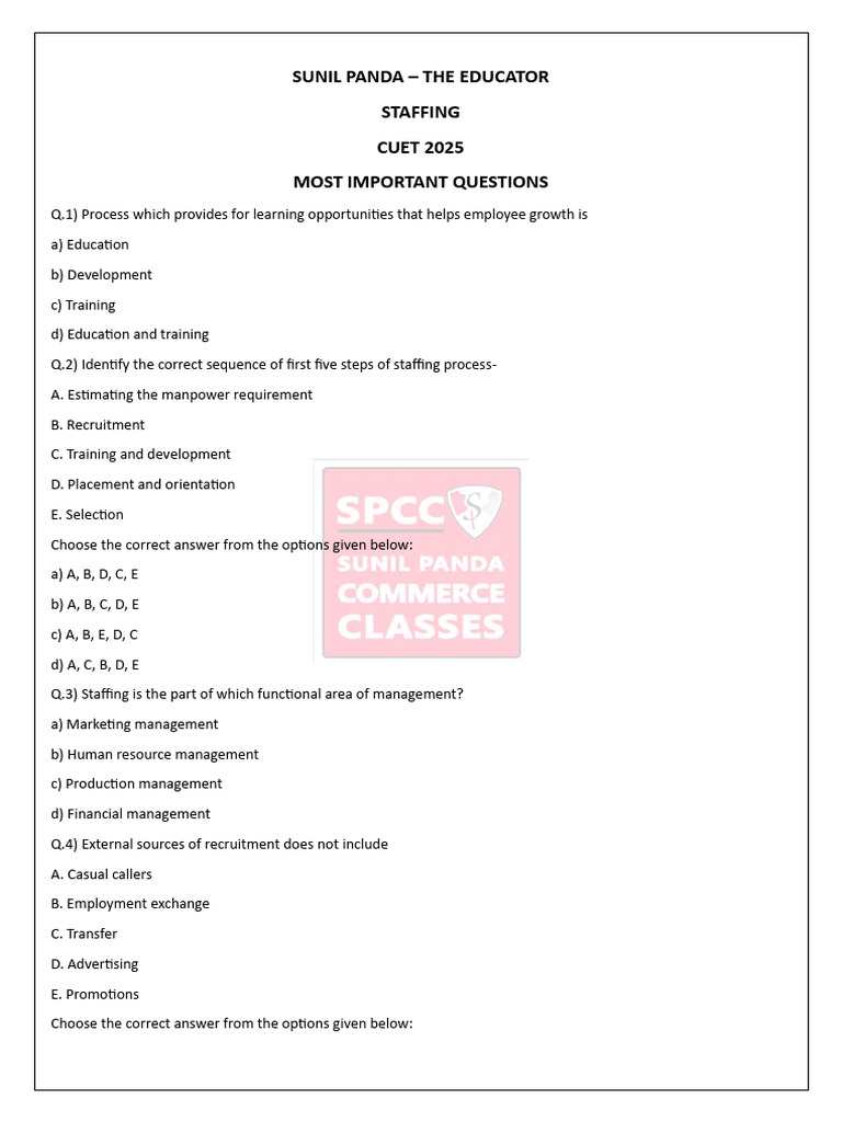 Staffing_BST_MCQ_CUET_Questions_46244710_2025_02_13_12_45_1 | PDF | Recruitment | Organizational ...