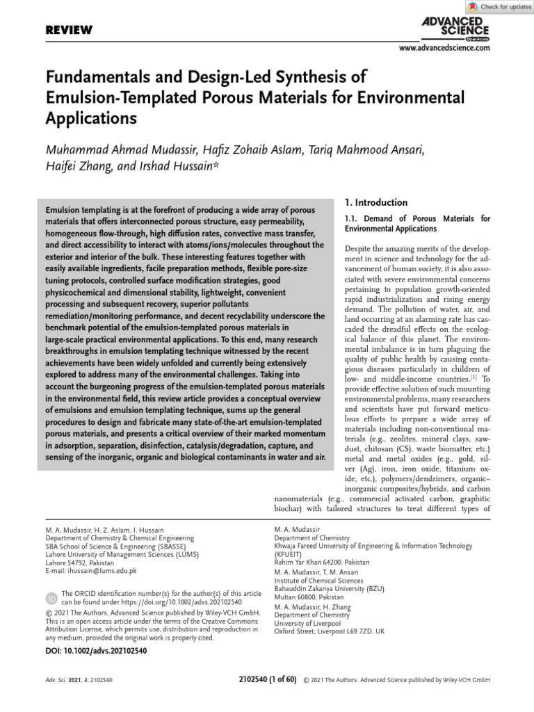 Advanced Science - 2021 - Mudassir - Fundamentals and Design Led ...