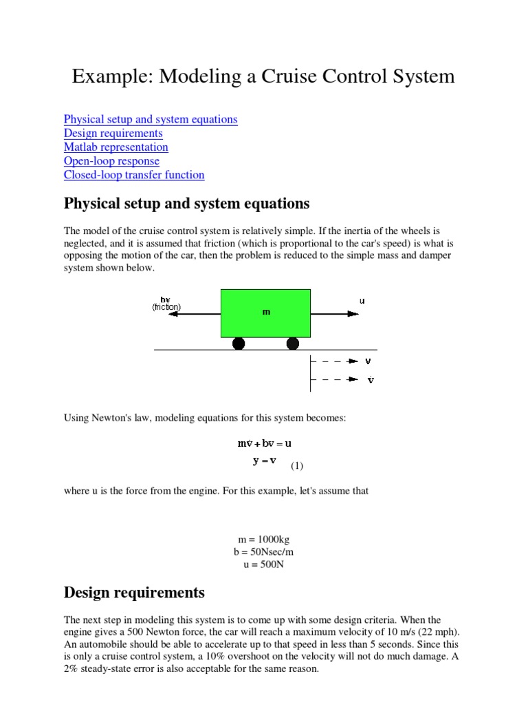 Modeling And Controller Design Of A Cruise Control System Using Pid Root Locus And State Space