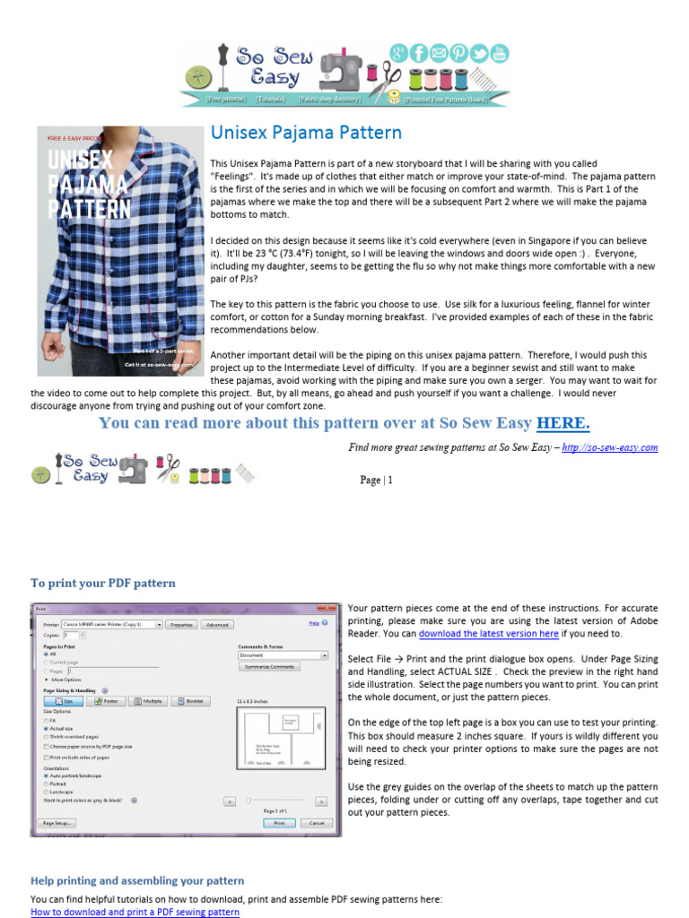 Unisex Pajama Pattern Pay Hip | PDF | Sewing | Textiles