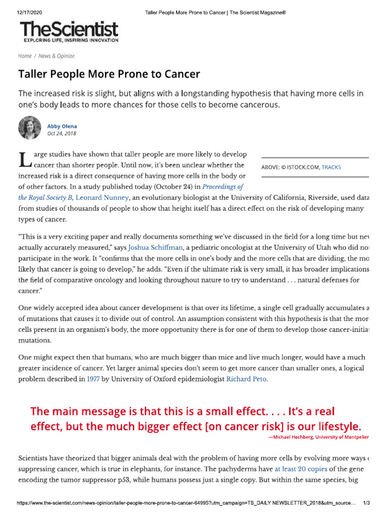 Article Taller People More Prone To Cancer-2 | PDF