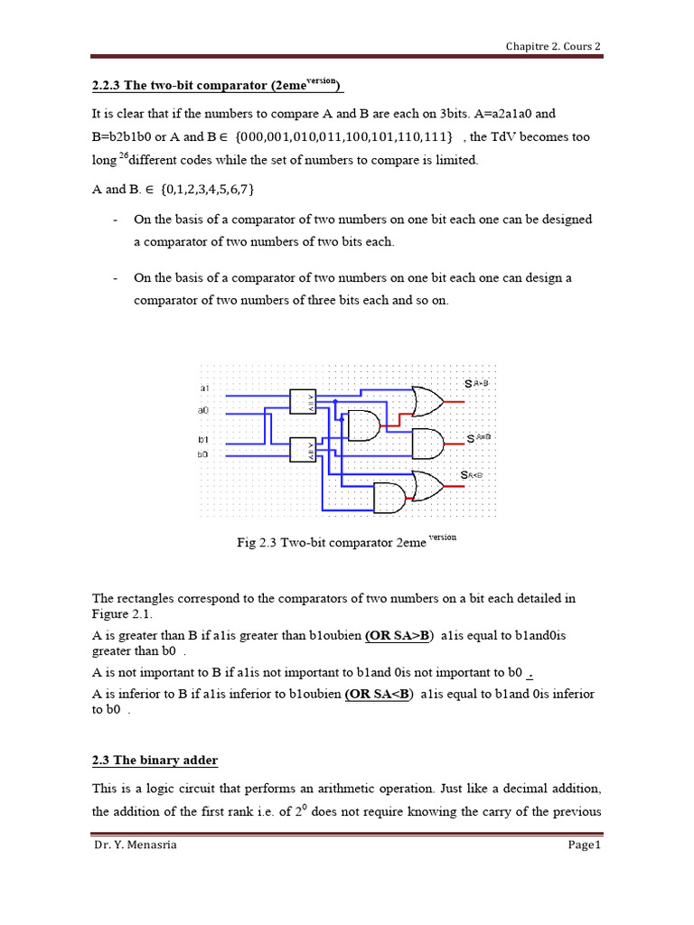Two-Bit Comparator and Half-Adder Concepts | PDF
