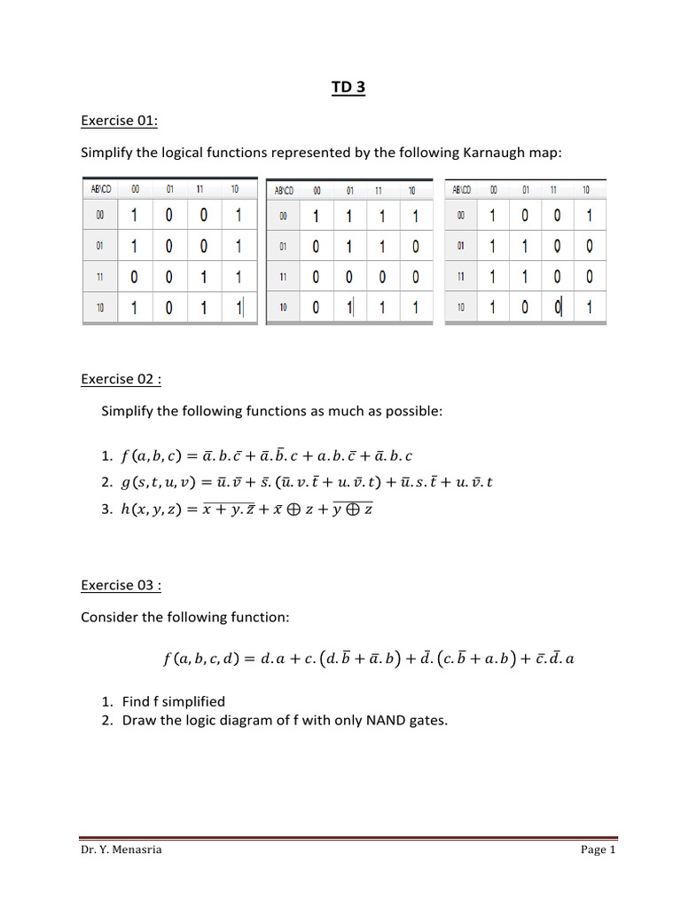 Logical Function Simplification Exercises | PDF
