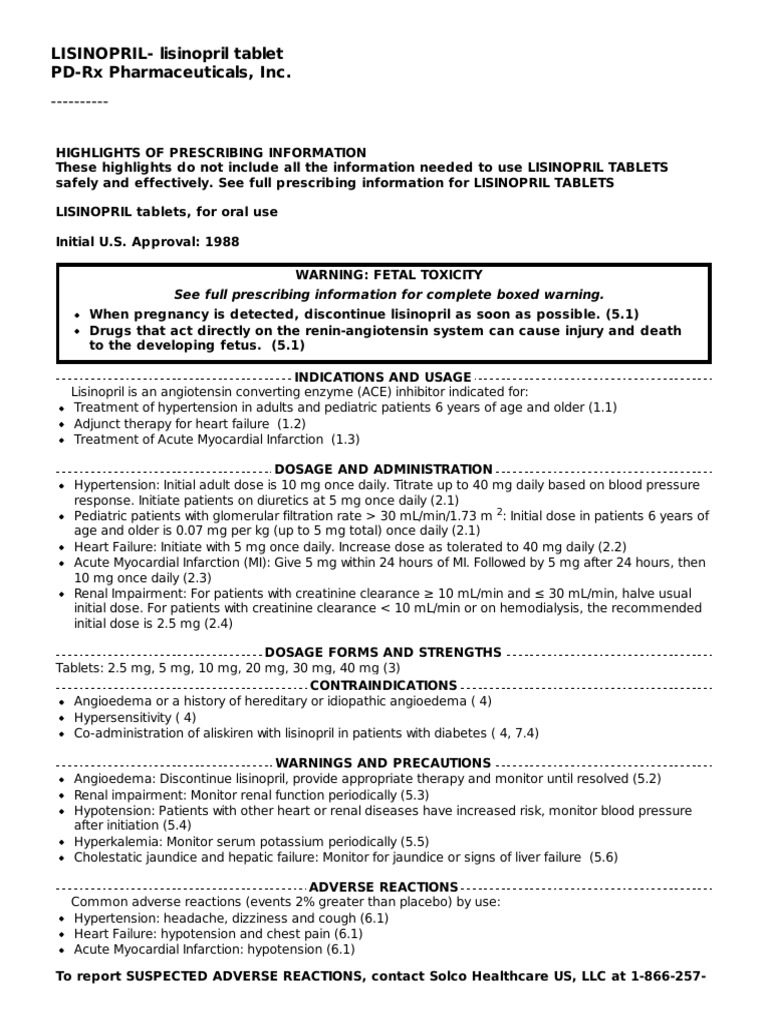LISINOPRIL-lisinopril Tablet PD-RX Pharmaceuticals, Inc.: See Full ...