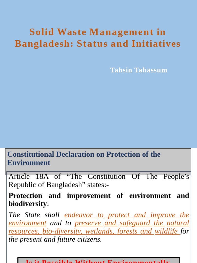 Solid Waste Management in Bangladesh Status and Initiatives Tahsin ...