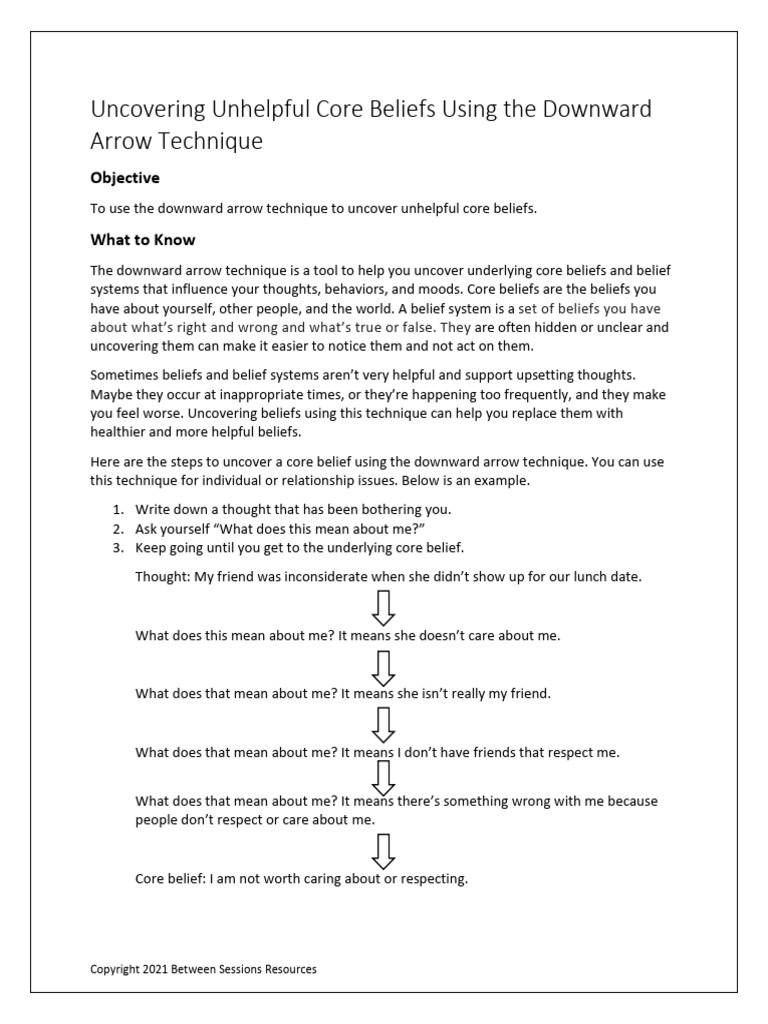 Uncovering Unhelpful Core Beliefs Using The Downward Arrow Technique 083121 Ad | PDF ...