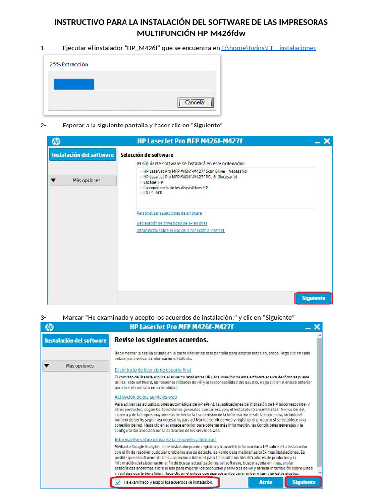 INSTRUCTIVO PARA LA INSTALACIÓN DEL SOFTWARE DE LAS IMPRESORAS MULTIFUNCIÓN HP M426fdw | PDF