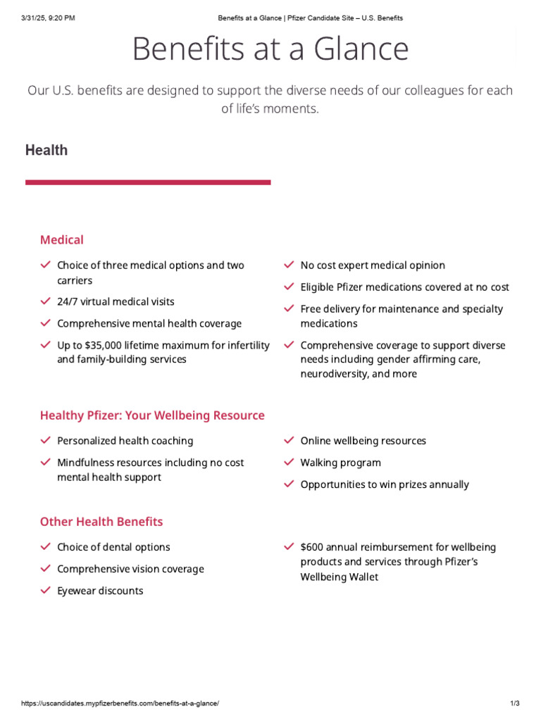 Benefits at a Glance _ Pfizer Candidate Site – U.S. Benefits | PDF ...