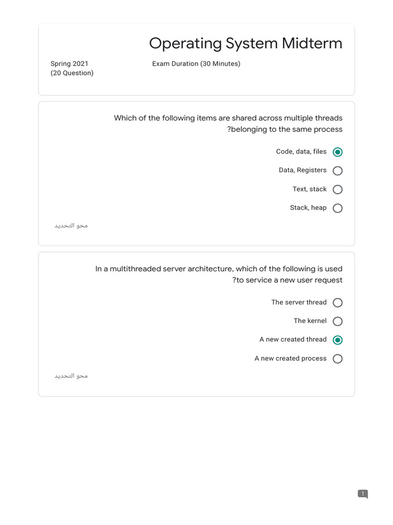 Operating System Midterm Exam 2021 | PDF | Operating System | Process ...