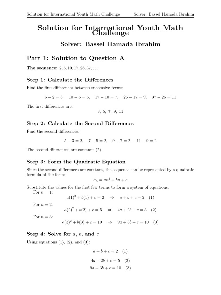 Bassel Hamada Ibrahim IYMC | PDF | Quadratic Equation | Recurrence Relation