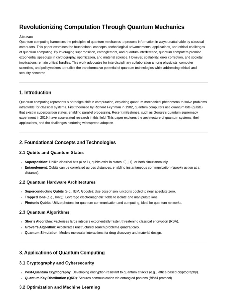 Revolutionizing Computation Through Quantum Mechanics | PDF | Quantum Computing | Applied ...