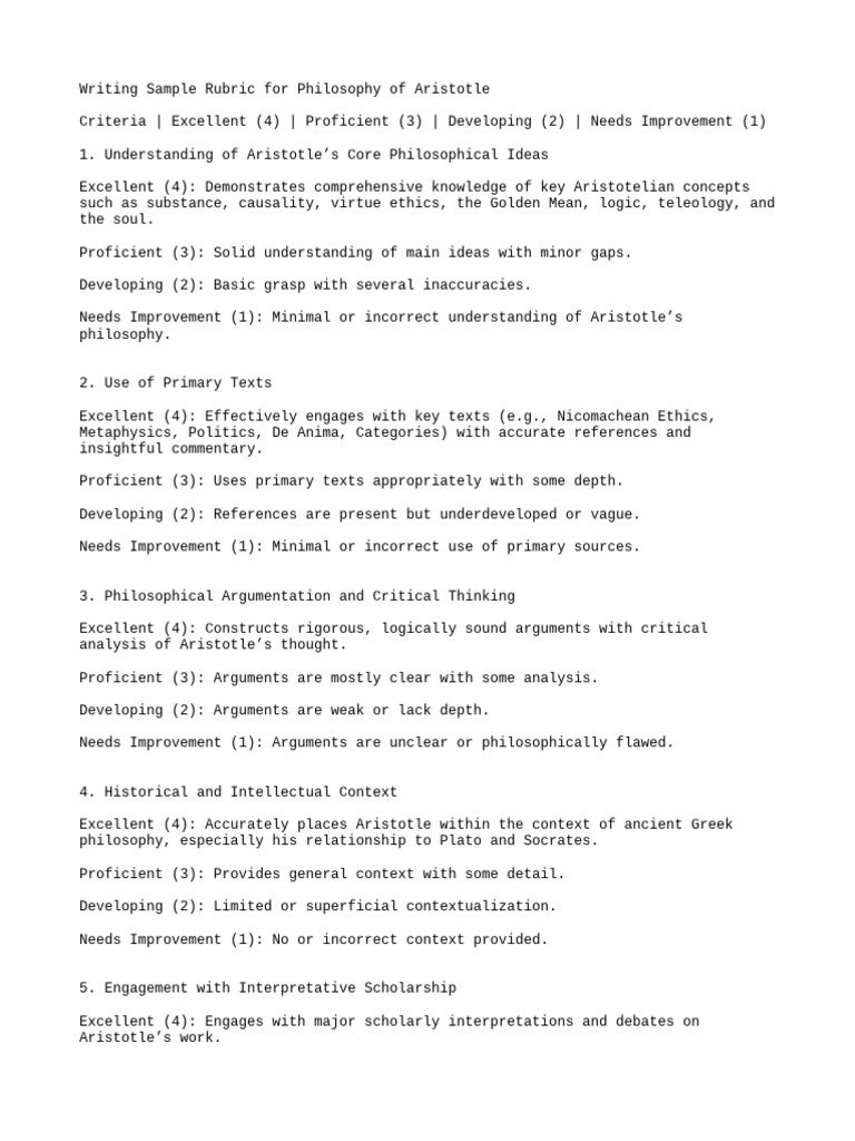 Aristotle Philosophy Writing Rubric | PDF | Aristotle | Metaphysics