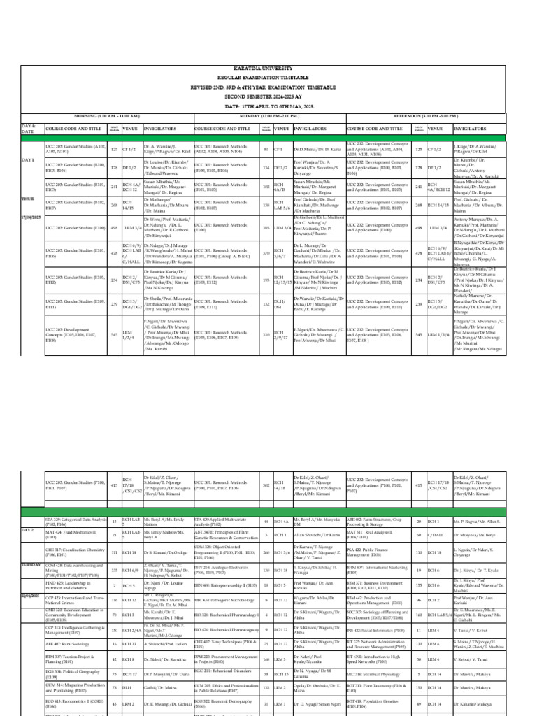 2025 Second Year Exam Timetable | PDF