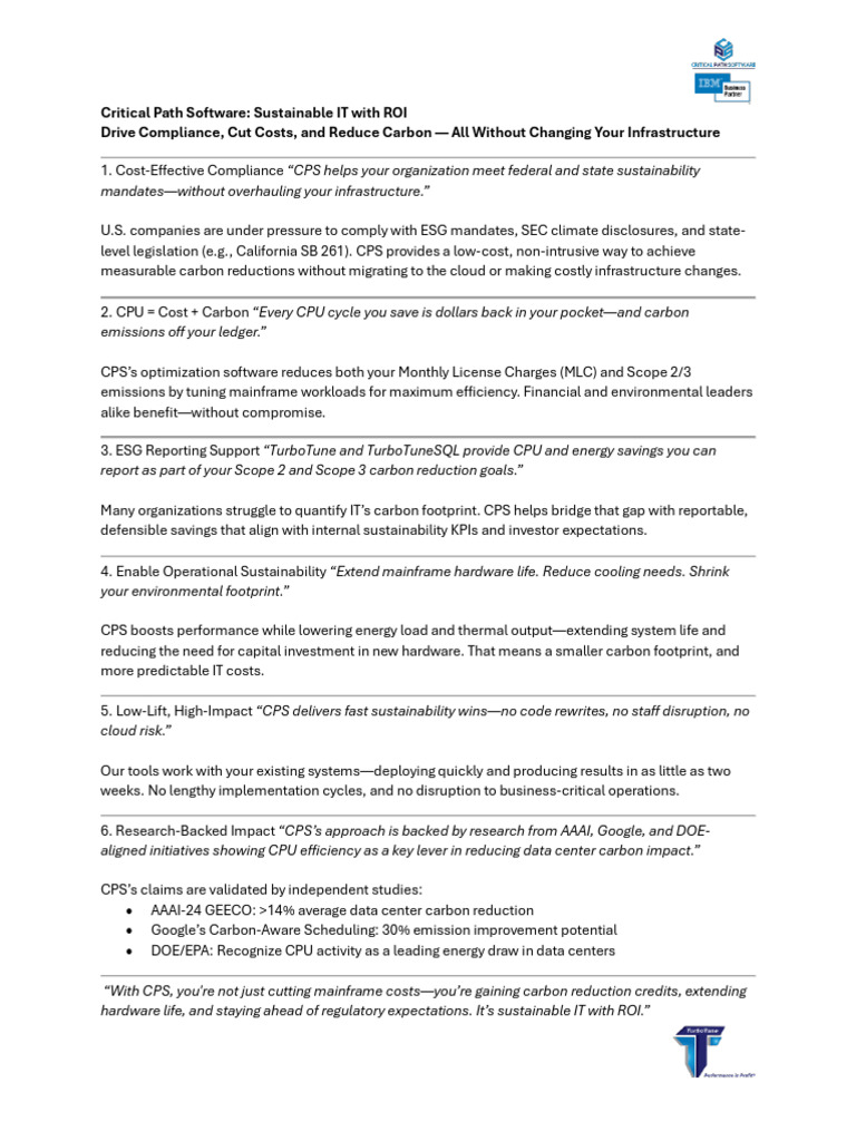 Critical Path Software-Sustainable IT With ROI | PDF | Climate Change ...