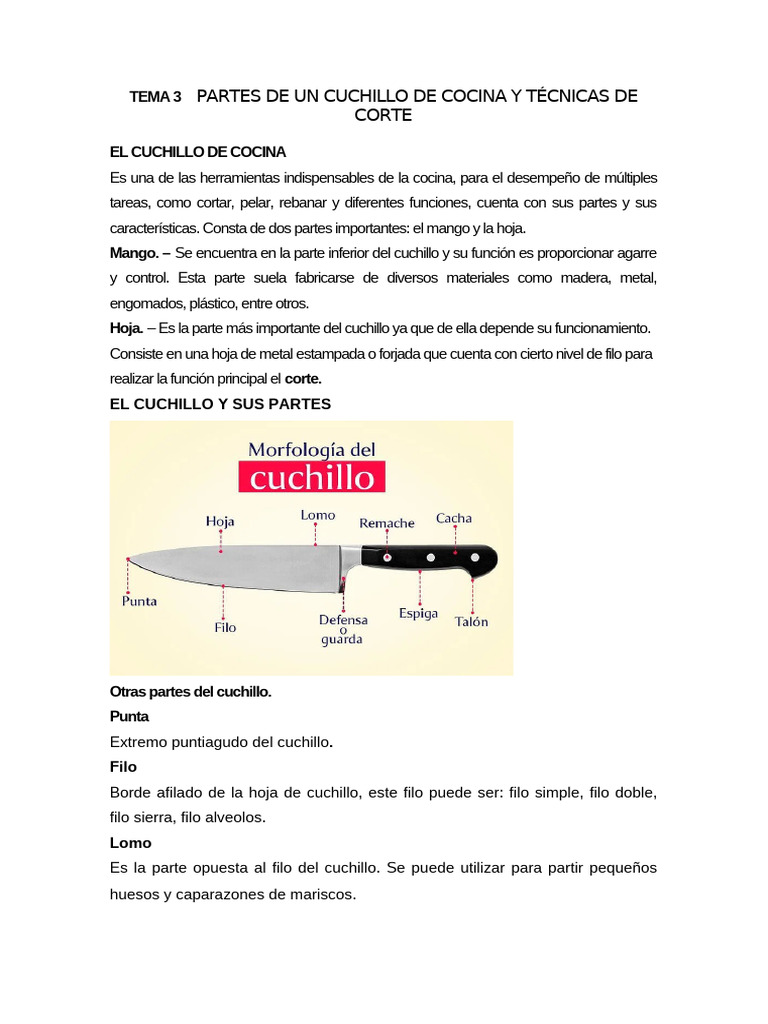 Partes y técnicas del cuchillo de cocina | PDF | Cuchillo | Mano