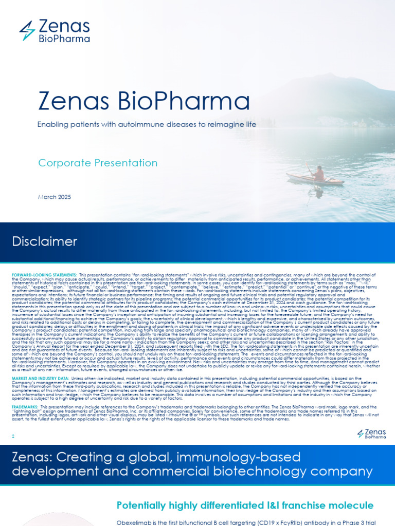 Zenas BioPharma Corporate Presentation March2025 | PDF | B Cell | Medical Specialties
