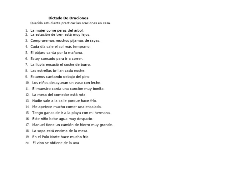 Oraciones para Dictado Sexto Grado | PDF