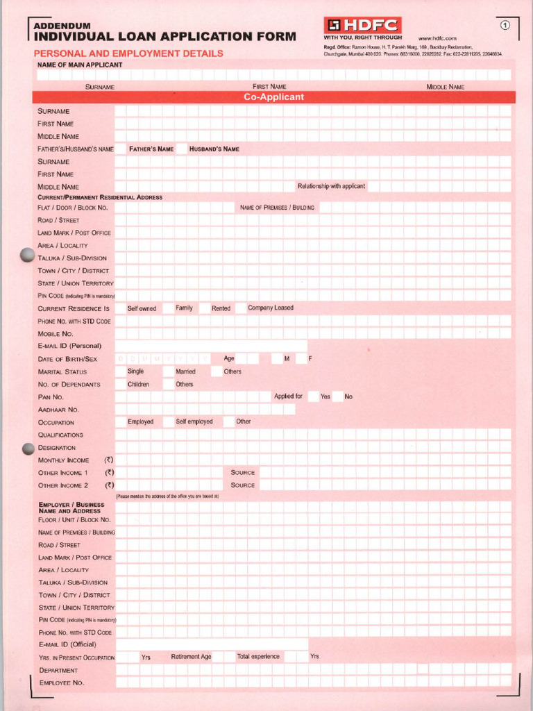 Addendum Individual Loan Aplication Form | PDF