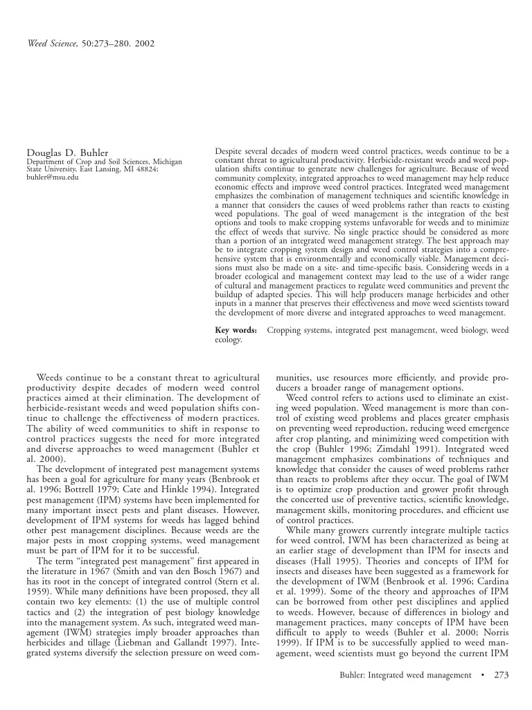 1. Buhler 2002 Challenges and opportunities for integrated weed management | PDF | Weed | Crop ...