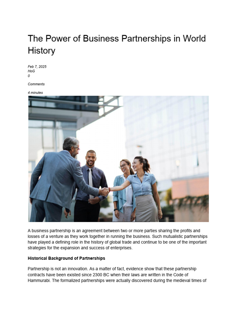 Historic Impact of Business Partnerships | PDF | Partnership | Business