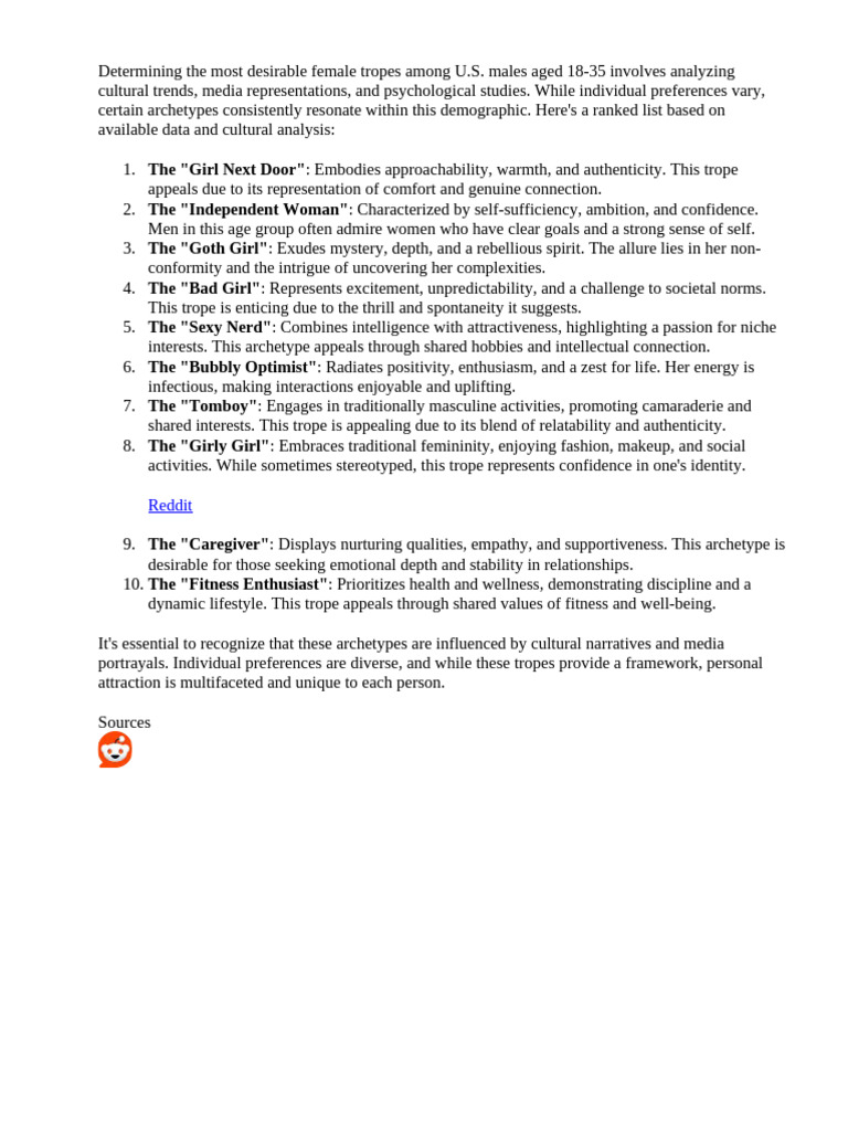 Top Female Tropes for U.S. Males 18-35 | PDF | Interpersonal Attraction ...
