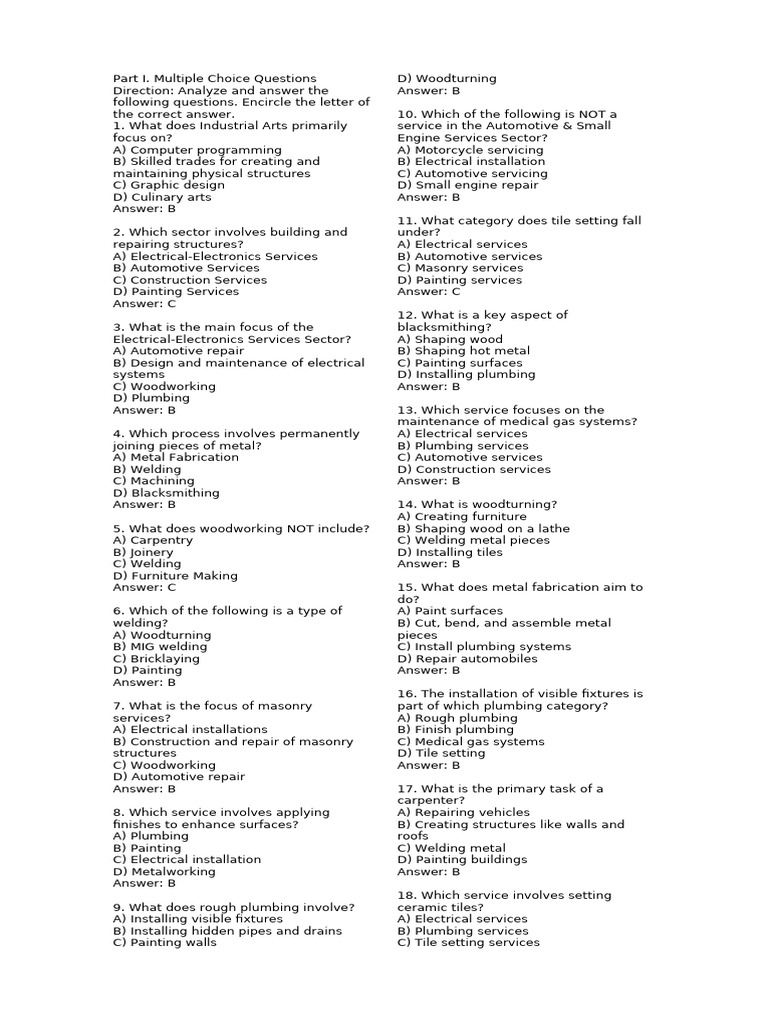 Answer Key Tle 7 Quiz 1 | PDF | Plumbing | Carpentry
