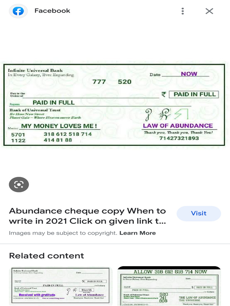 Abundance Cheque - Google Search | PDF
