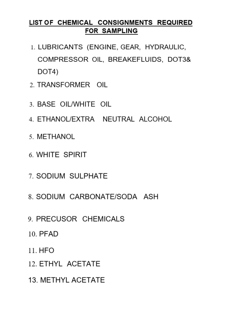 List of Chemicals Require Sampling | PDF