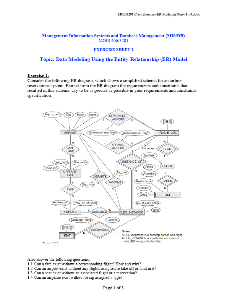 MOIS3201 Class Exercises-ER-Modeling-Sheet-1-v3 | PDF | Data Model | Information Retrieval