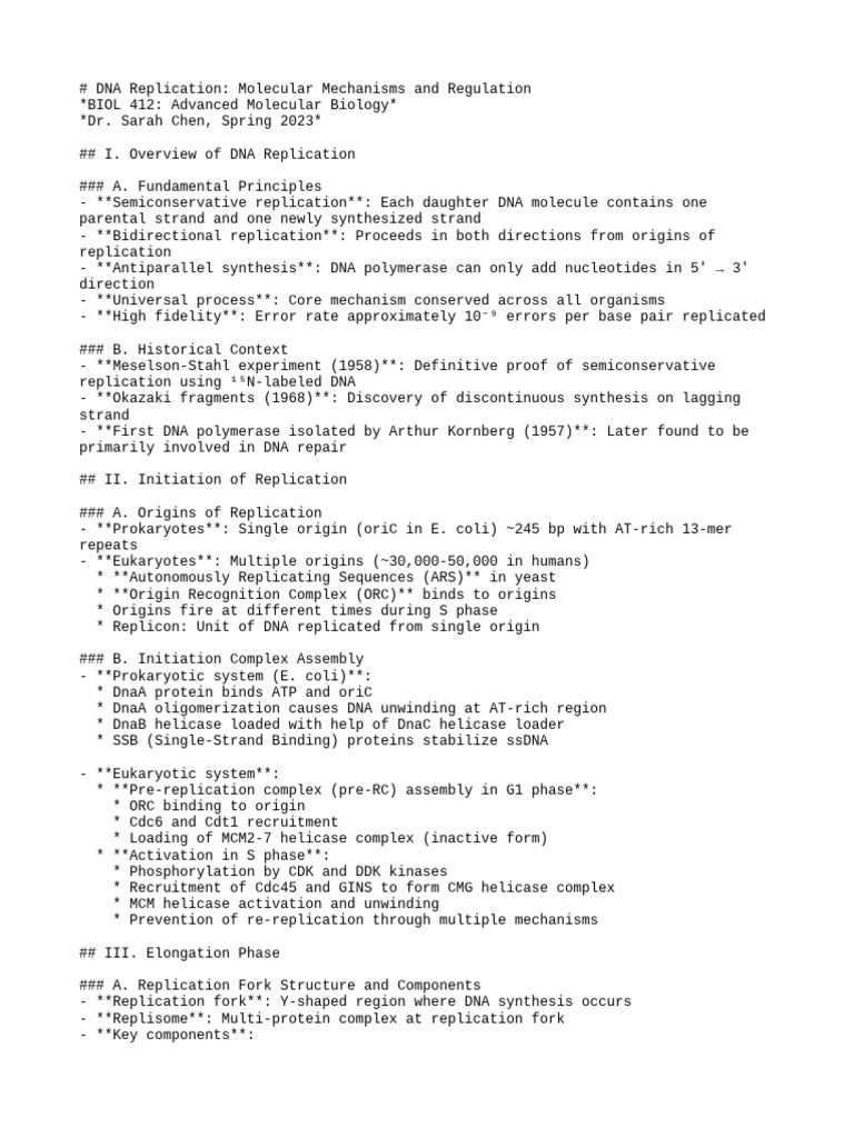 DNA Replication Mechanisms and Regulation | PDF | Dna Replication ...