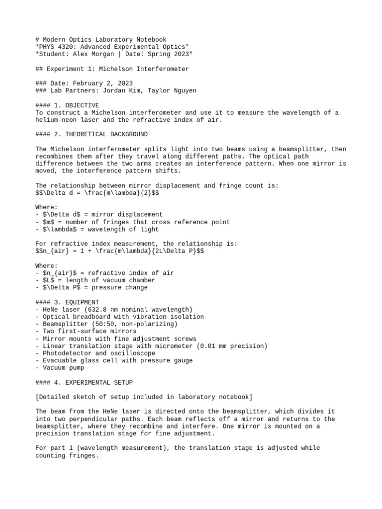 Physics Lab Notes Modern Optics | PDF | Diffraction | Interferometry