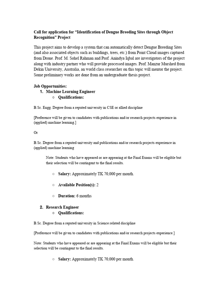 Call For Interest For Dengu Breeding Site Detection Project | PDF ...