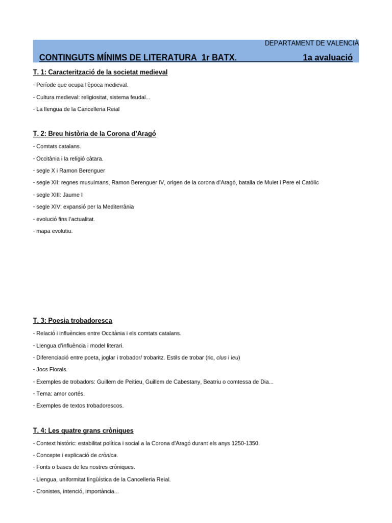 Continguts Mínims Per Tema (1-7) | PDF