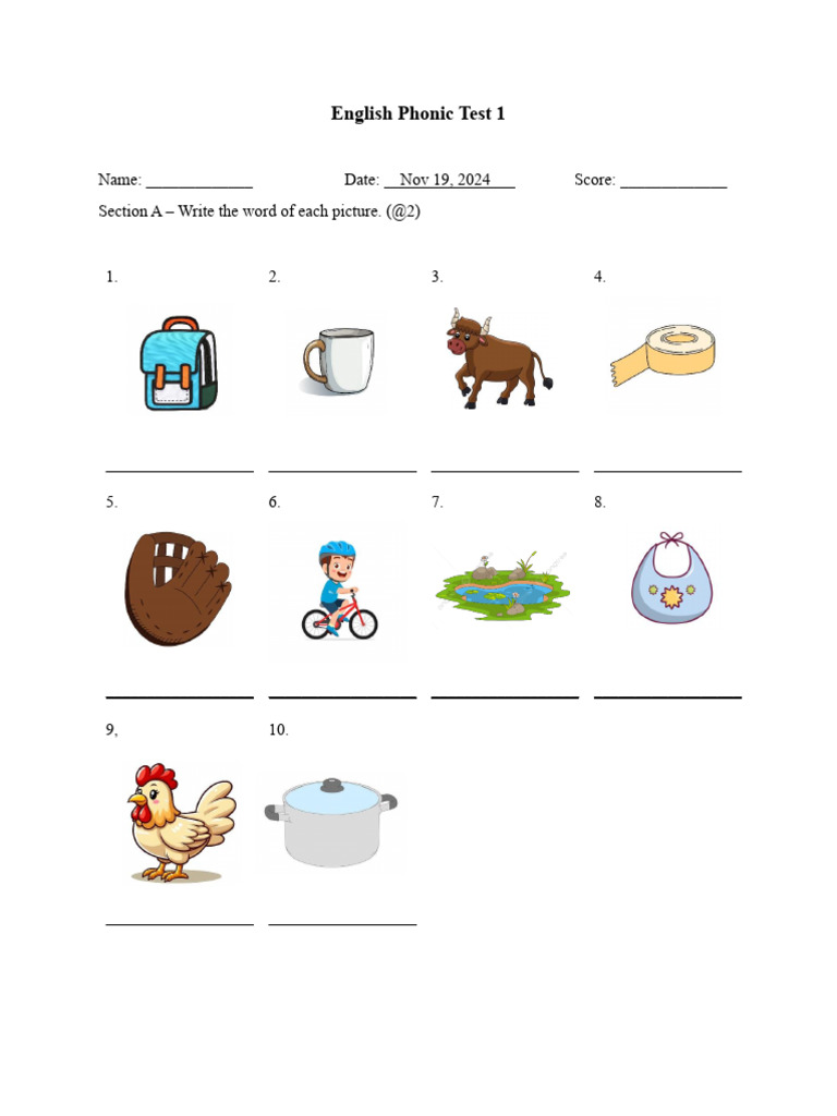 English Phonic Test for Beginners | PDF