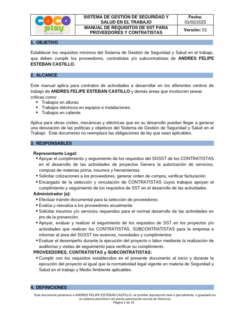 Manual Requisitos Proveedores y Contratistas | PDF | Seguridad y salud ocupacional | Outsourcing