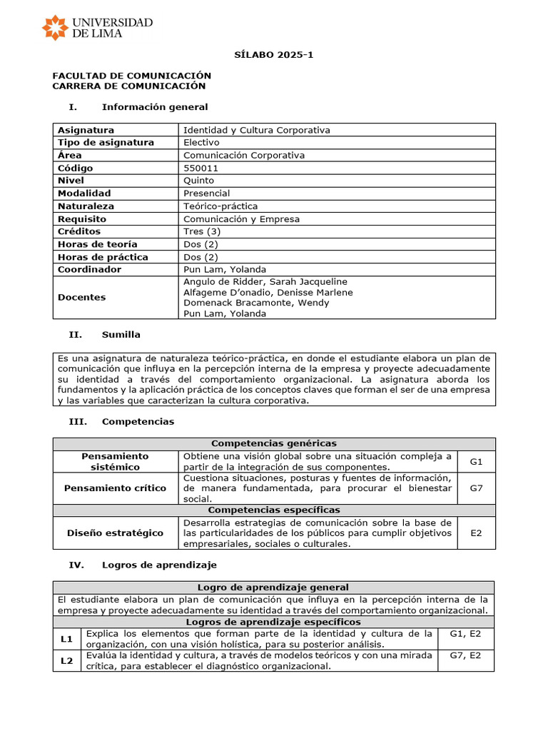 2025-1 SIL IDENTIDAD Y CULTURA CORPORATIVA | PDF | Aprendizaje ...