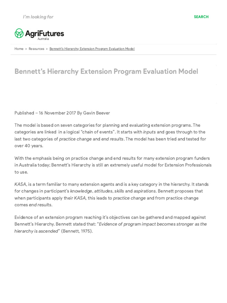 Bennett's Hierarchy Extension Program Evaluation Model - AgriFutures ...