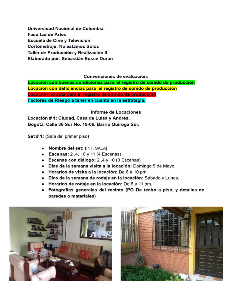 Informe de Locaciones para Cortometraje | PDF | Hormigón