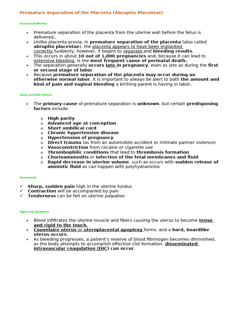 Premature Placenta Separation Overview | PDF | Childbirth | Pregnancy