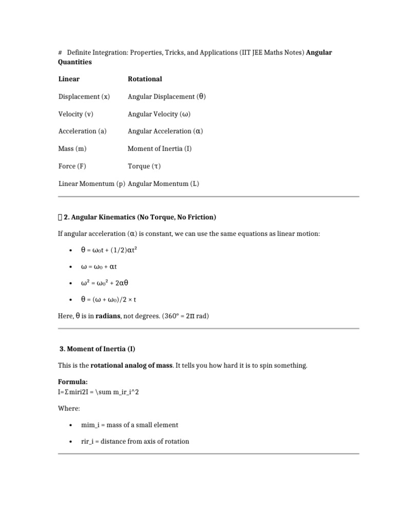 4_Definite_Integration_JEE | PDF | Rotation Around A Fixed Axis | Torque