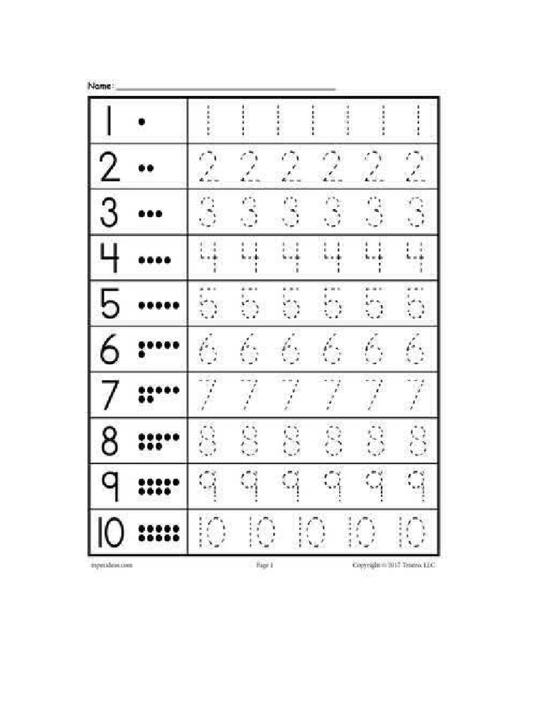 Trazo de Numeros Del 0 Al 10 | PDF