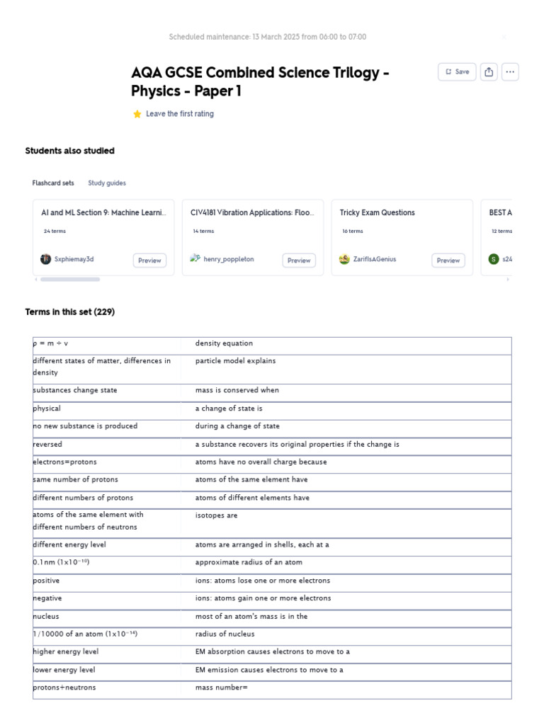 AQA GCSE Combined Science Trilogy - Physics - Paper 1 Flashcards ...