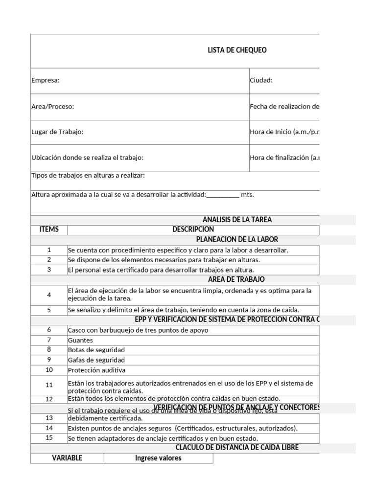 LISTA DE CHEQUEO. | PDF