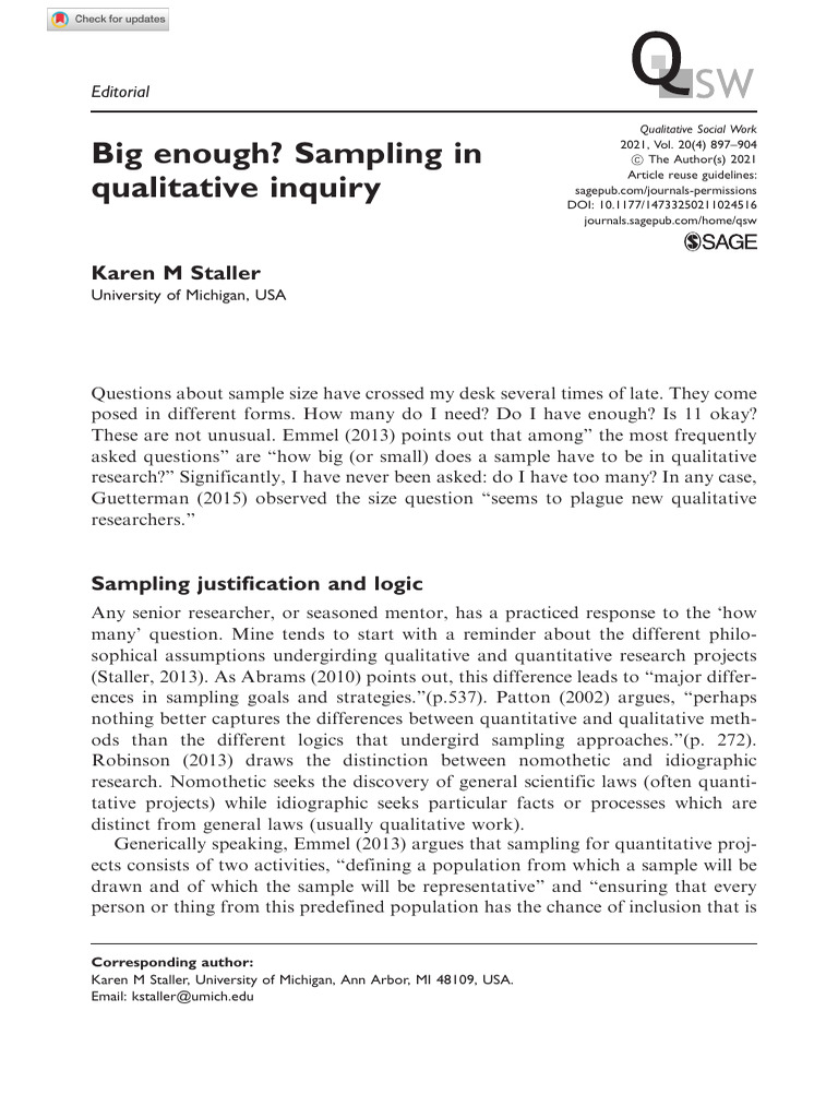 Sampling in Qualitative Inquiry | PDF | Qualitative Research | Sampling ...