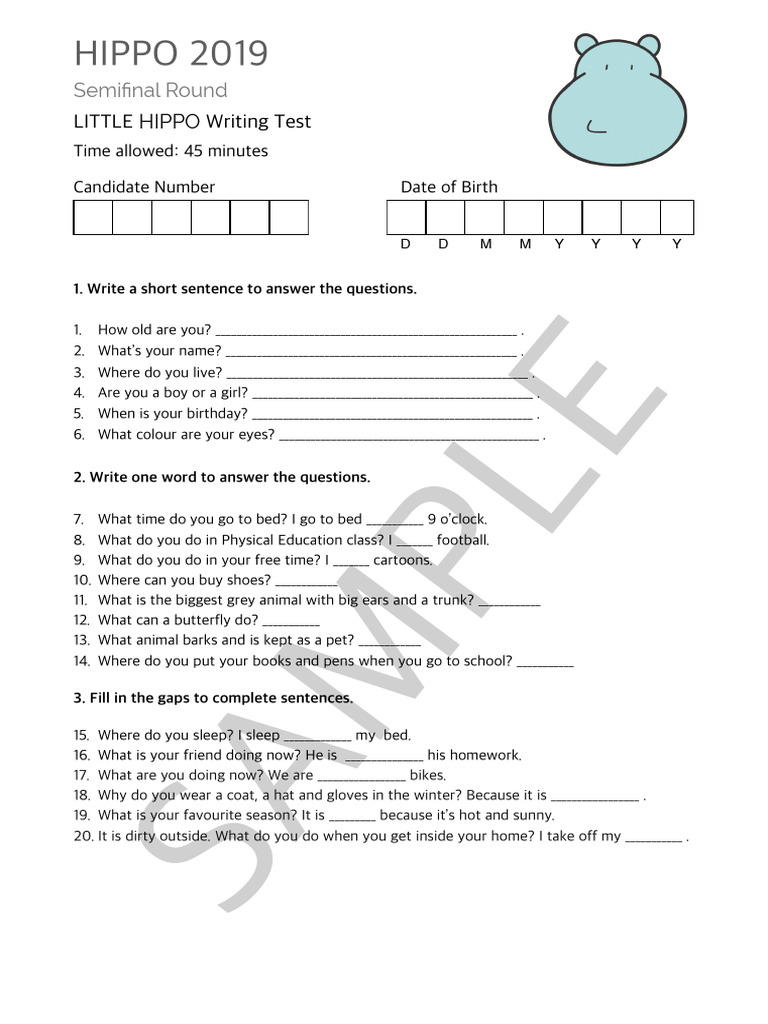 Little Hippo Writing Sample | PDF